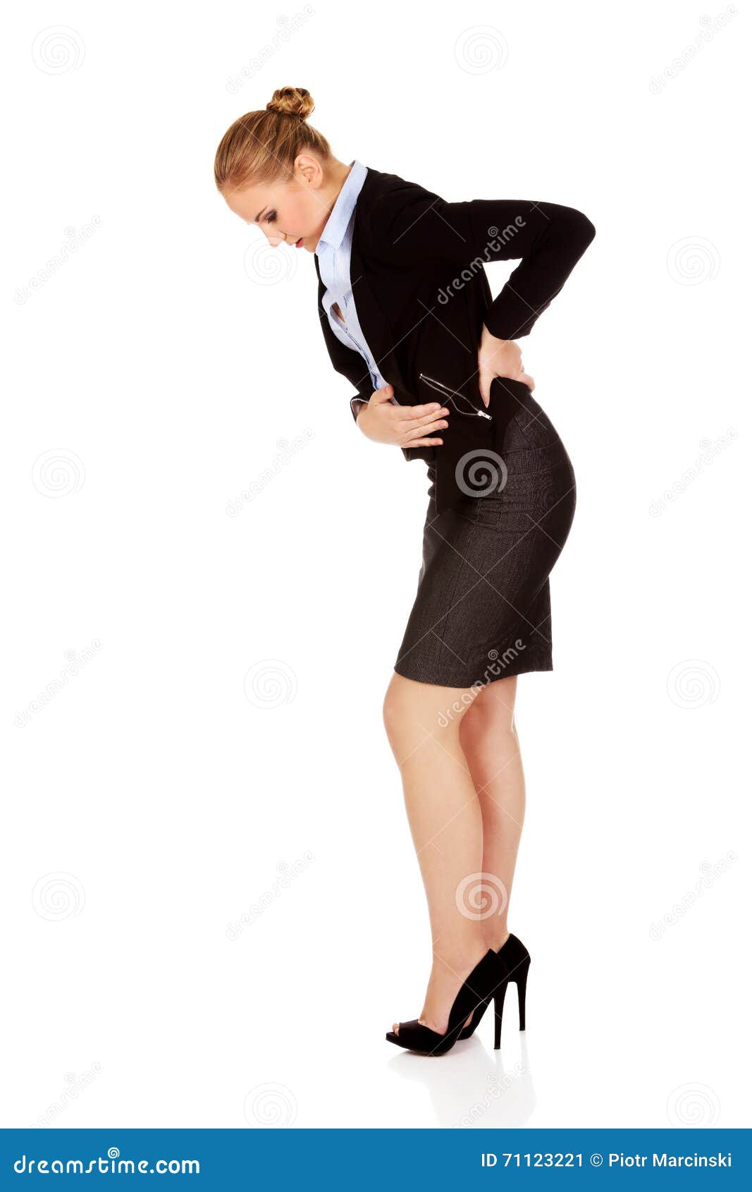 Business Woman with Back Problems and Stomach Ache Stock Image - Image ...