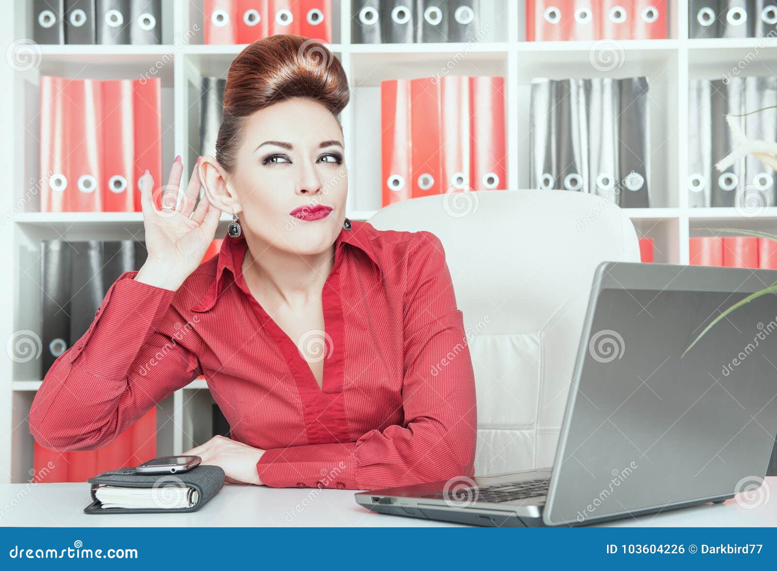 Business Woman with Big Ear Eavesdropping Stock Photo - Image of ...