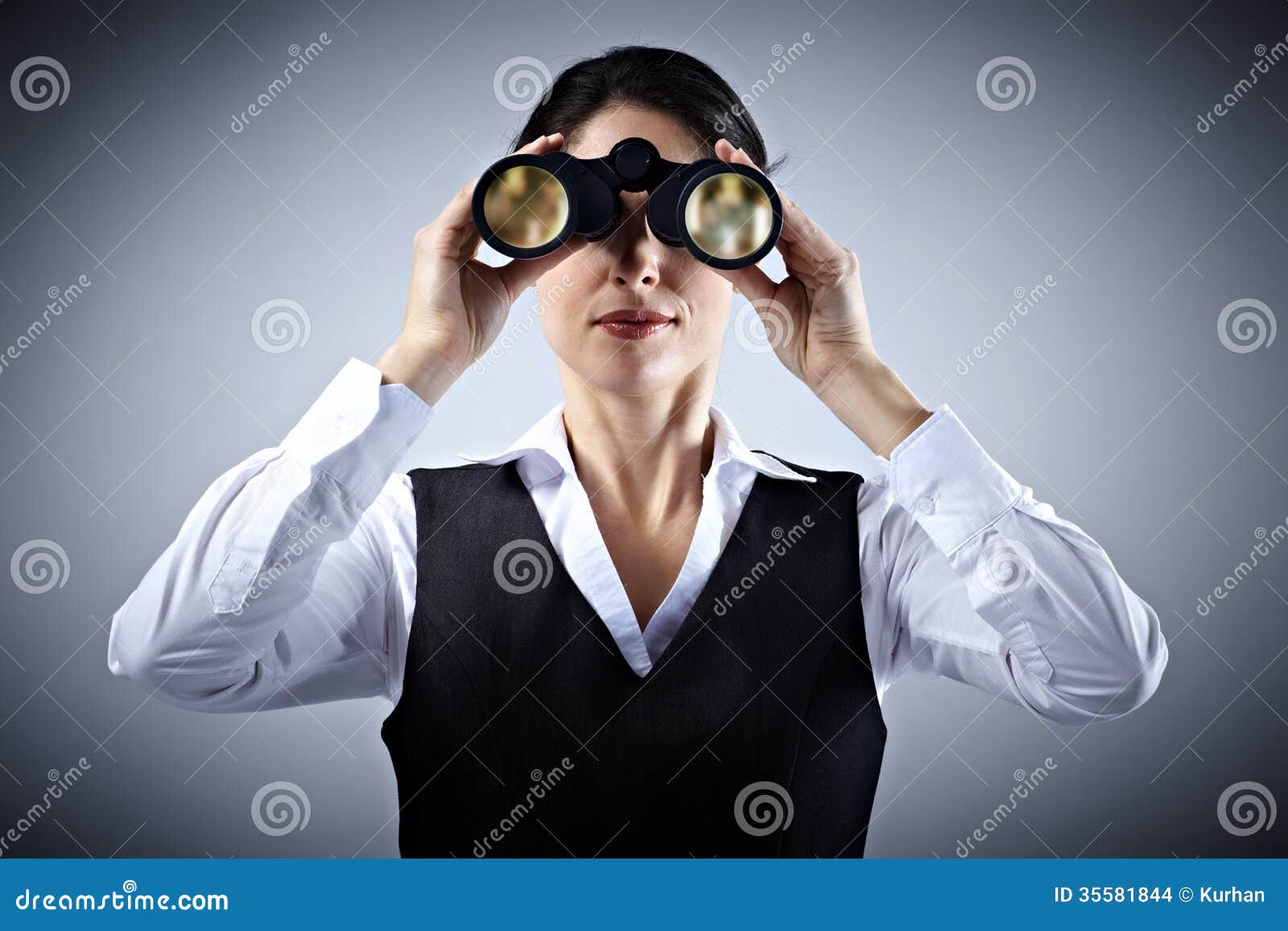 Business Woman with Binoculars. Stock Photo - Image of success ...