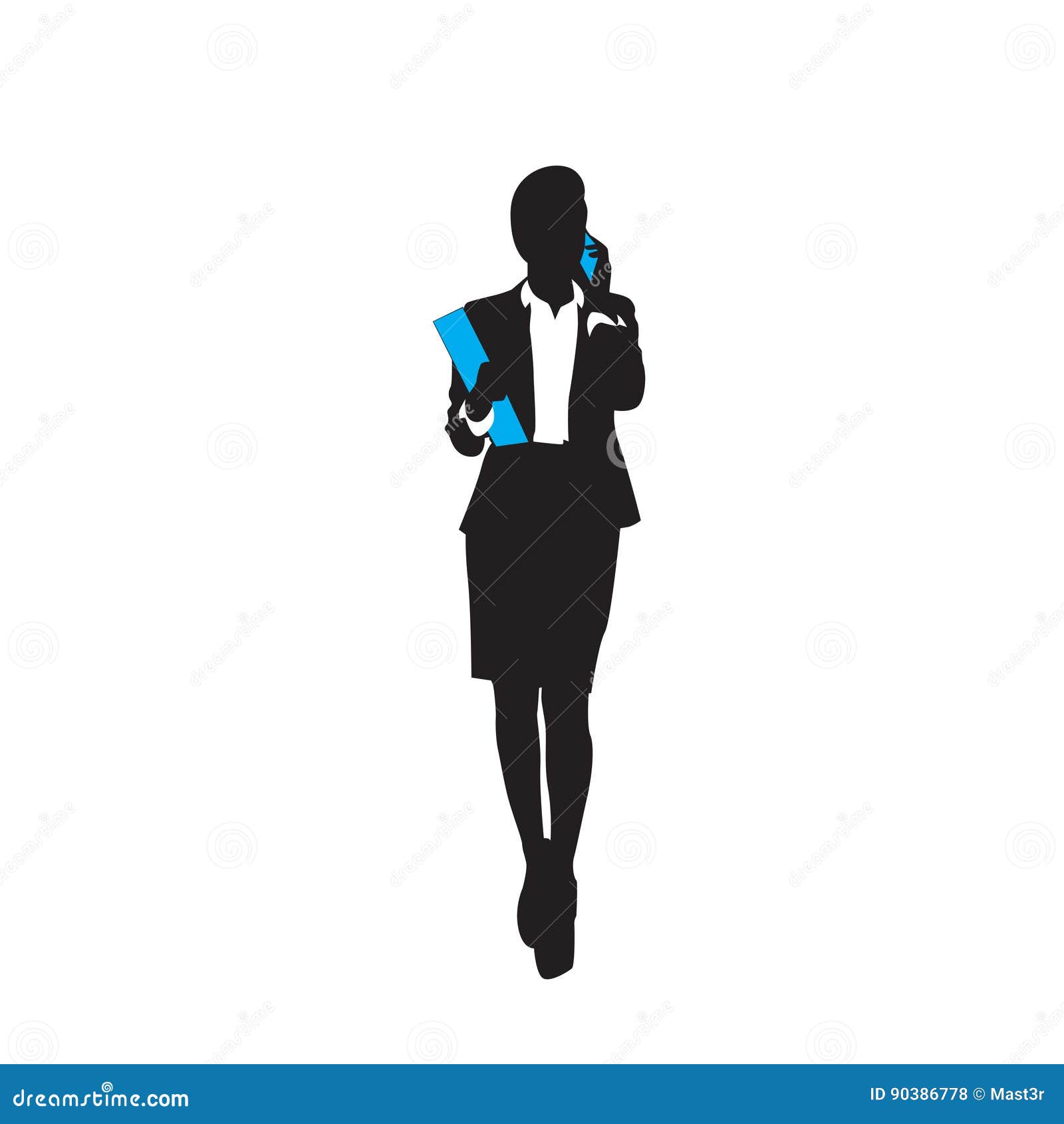 Business Woman Black Silhouette Full Length Speak Cell Smart Phone Call