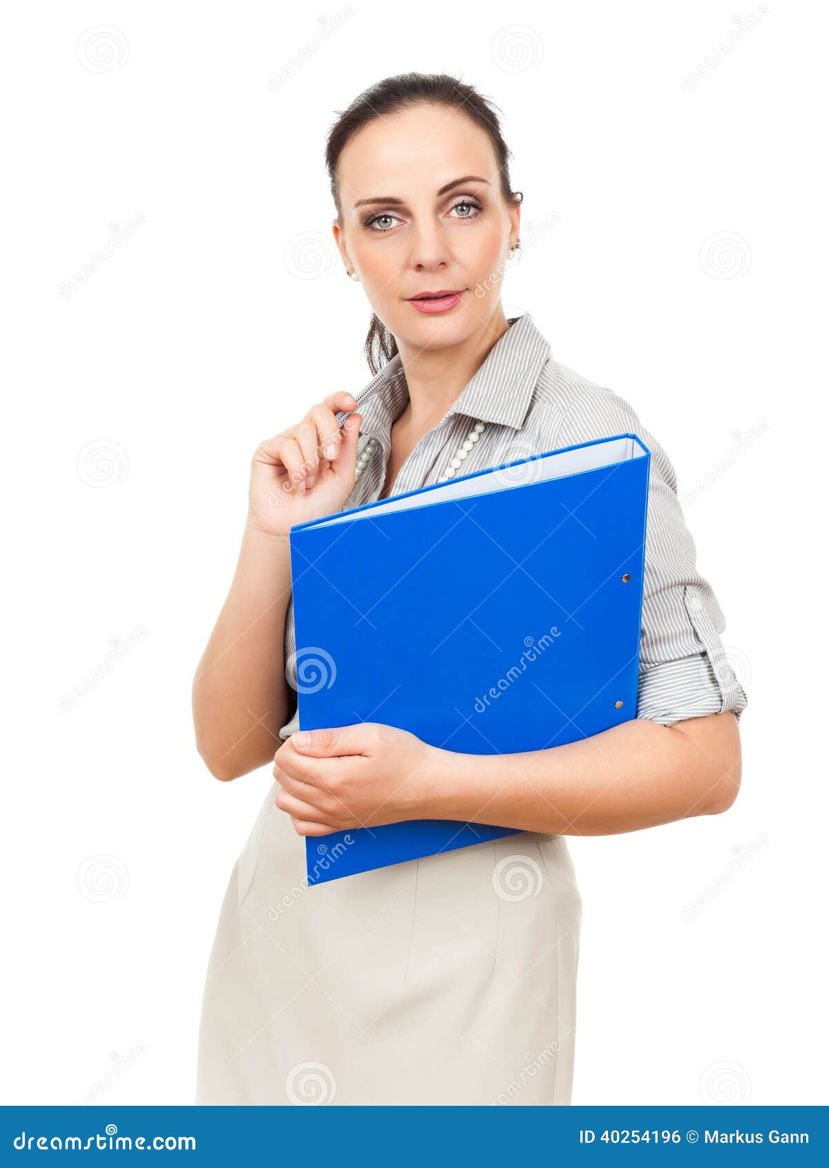 Business Woman with a Blue Binder Stock Photo - Image of binder, lady ...