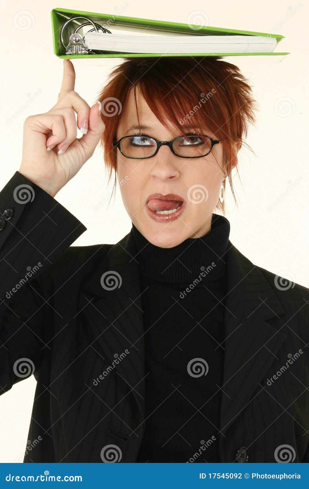 Business Woman with Book on Head Stock Photo - Image of professional ...