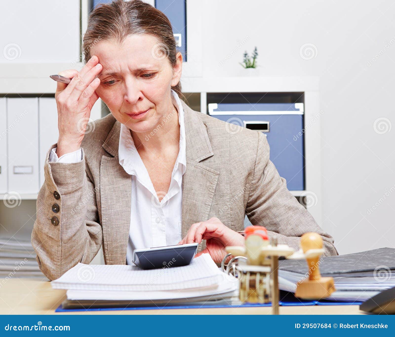 Business Woman with Burnout Sitting Stock Photo - Image of folder ...