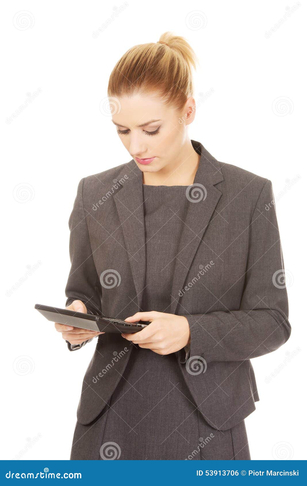 Business Woman with a Calculator. Stock Photo - Image of blonde ...