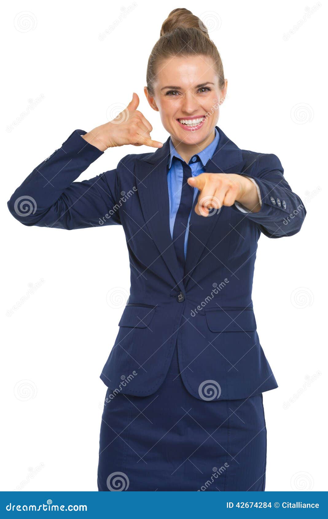 Business Woman Calling with Hand Gesture Stock Photo - Image of female ...