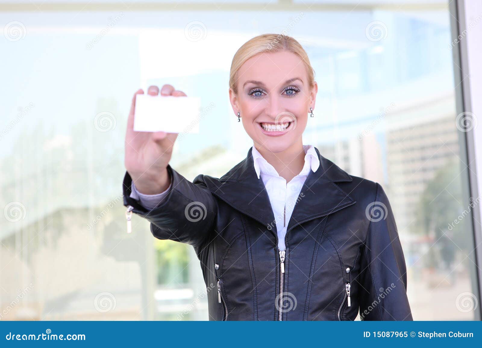 Business Woman with Card stock image. Image of girl, happy - 15087965