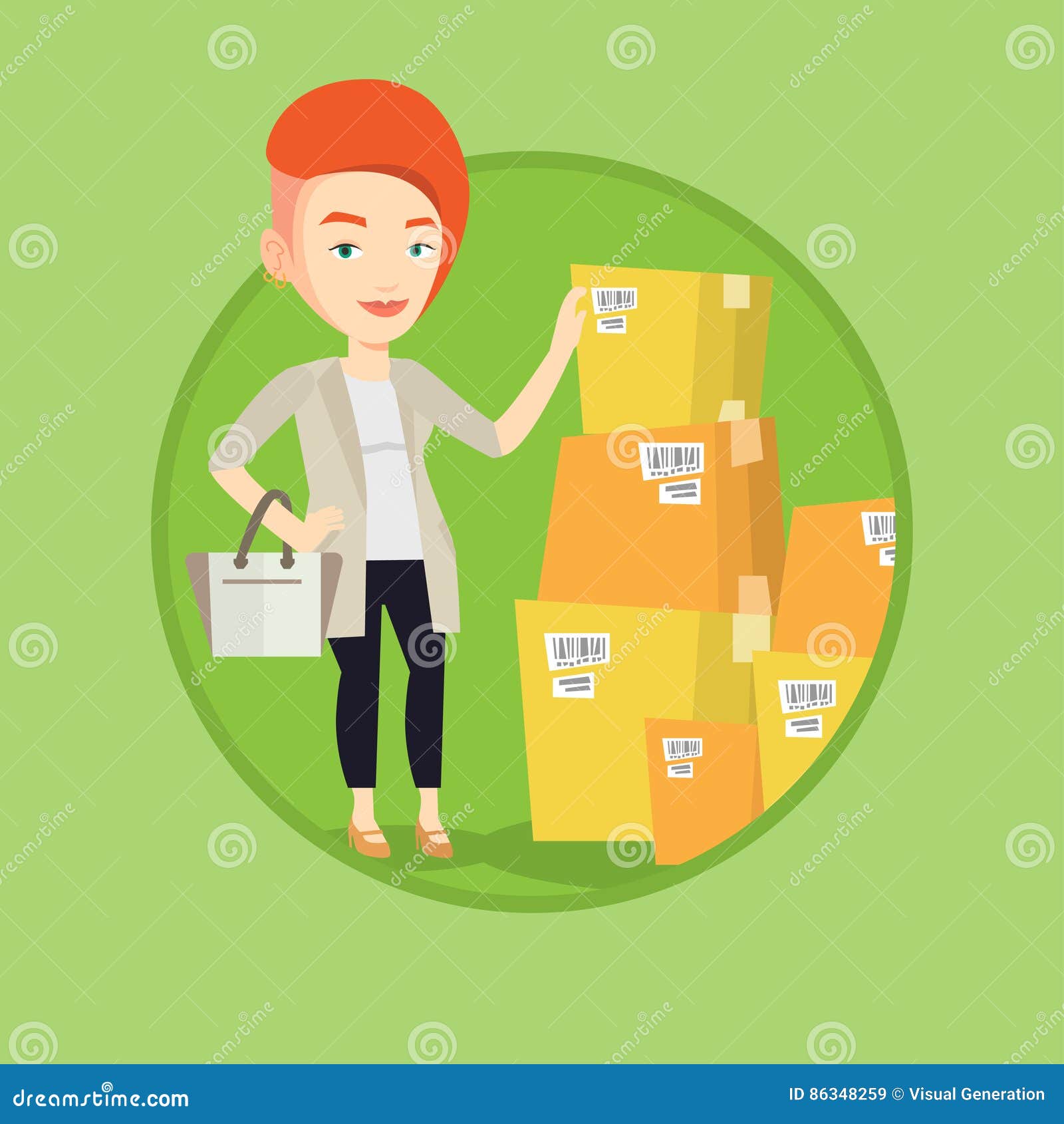 Business Woman Checking Boxes in Warehouse. Stock Vector - Illustration ...