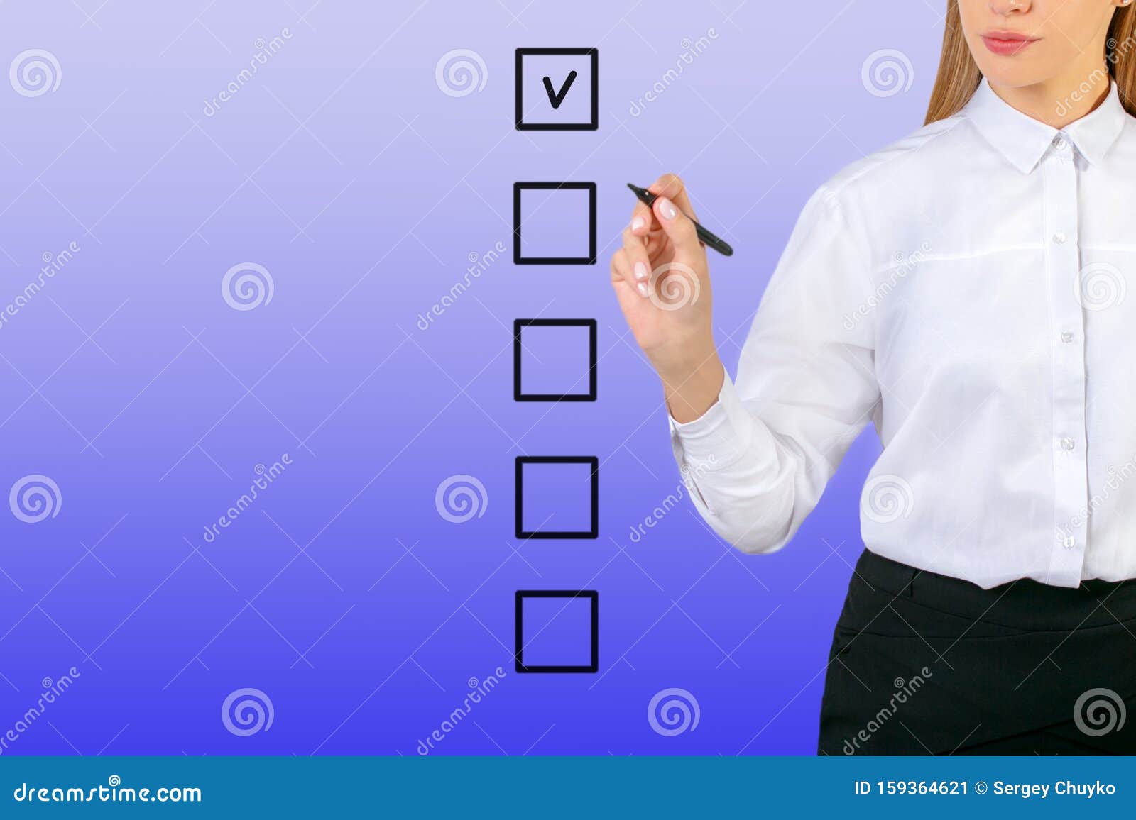 Business Woman Checking on Checklist Box. Stock Image - Image of ...