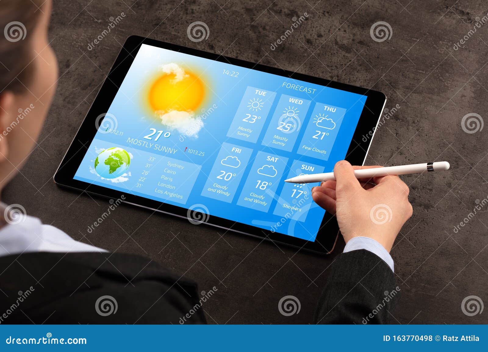 Business Woman Checking Weather Stock Photo - Image of electronic ...