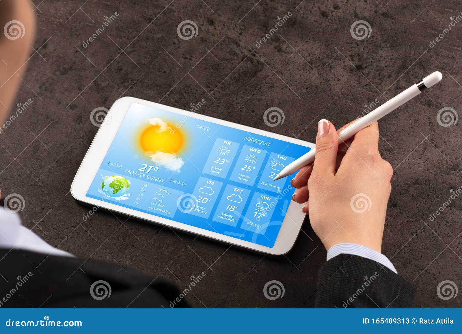Business Woman Checking Weather Stock Image - Image of forecast, pencil ...