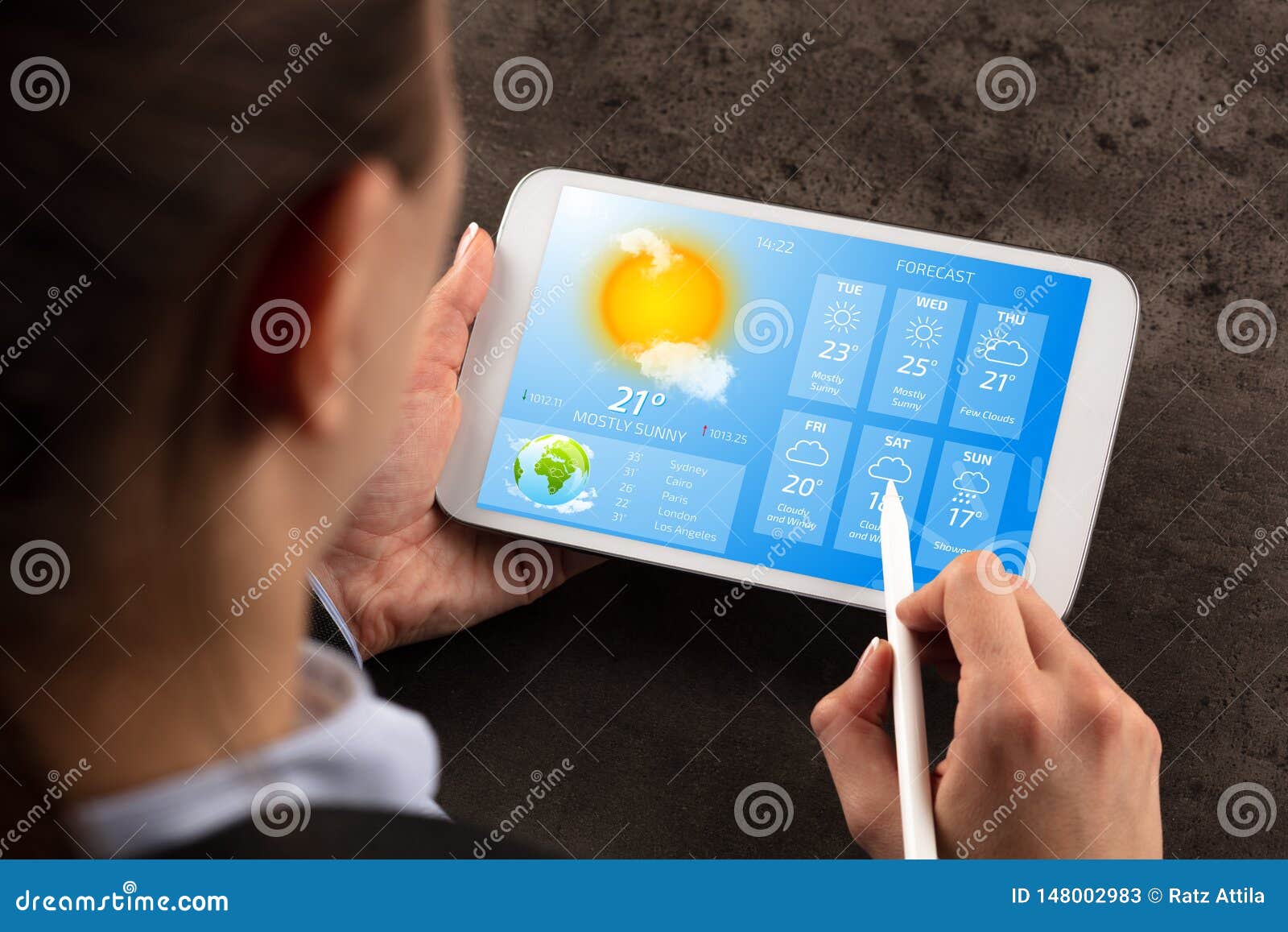 Business Woman Checking Weather Stock Image - Image of cold, city ...
