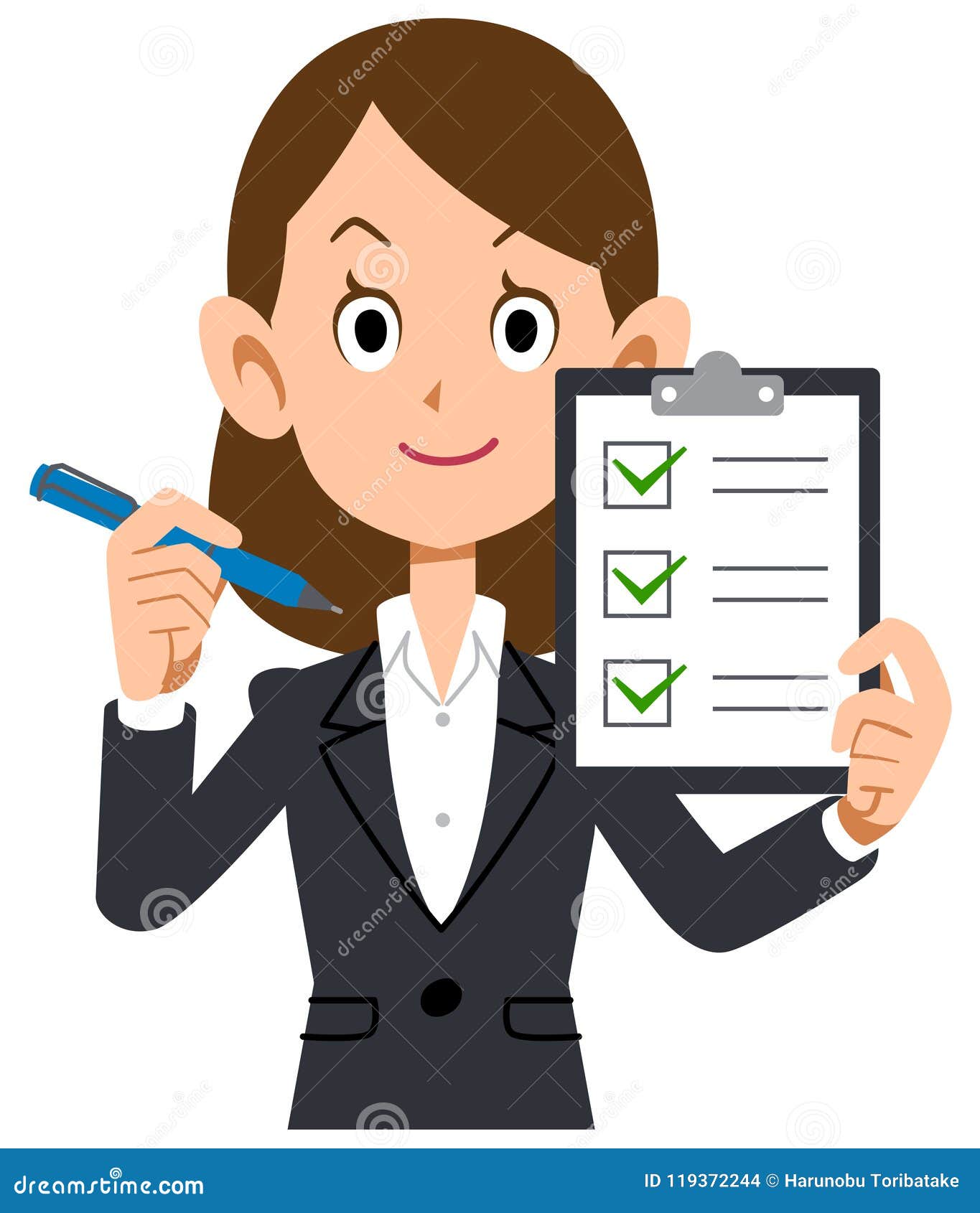 Woman With Checklist. Complete Business List. Girl Holding Pencil ...