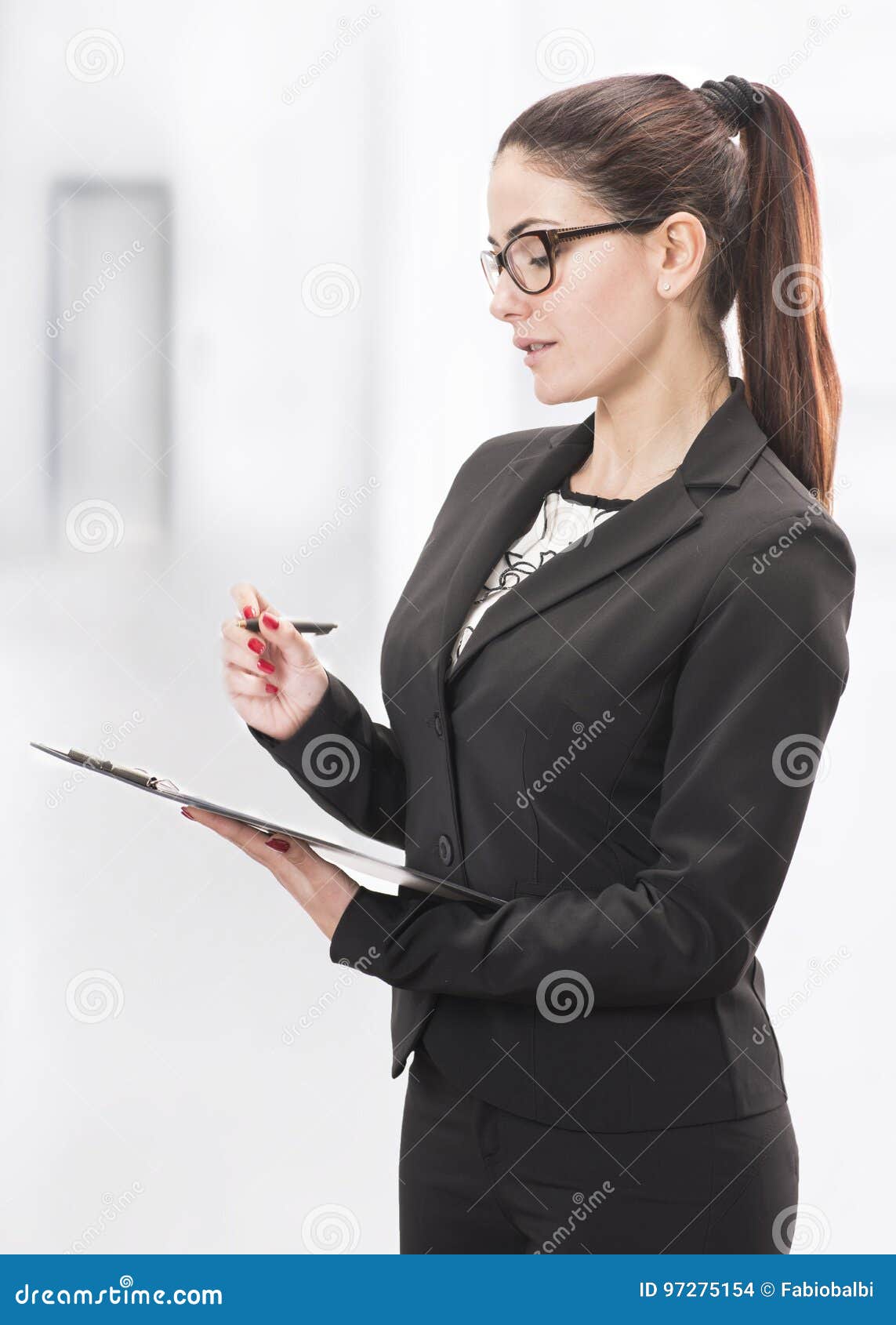 Business Woman with a Checklist Thinking Stock Photo - Image of ...