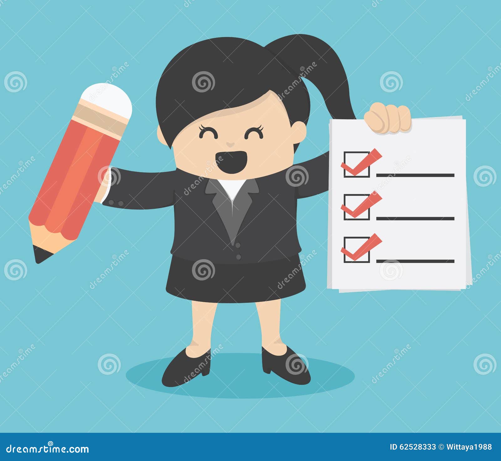 Woman With Checklist. Complete Business List. Girl Holding Pencil ...