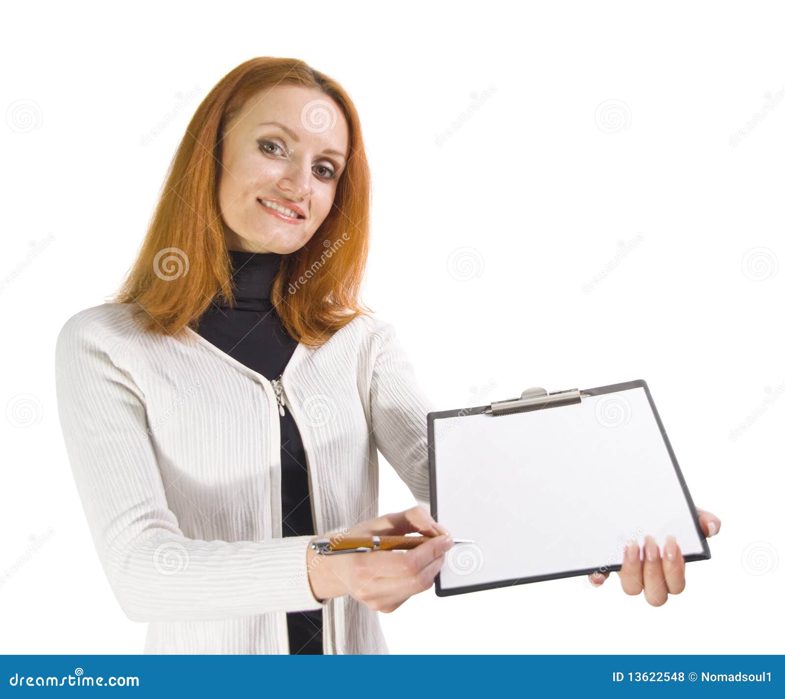 Business Woman with Clipboard Stock Photo - Image of advertisement ...