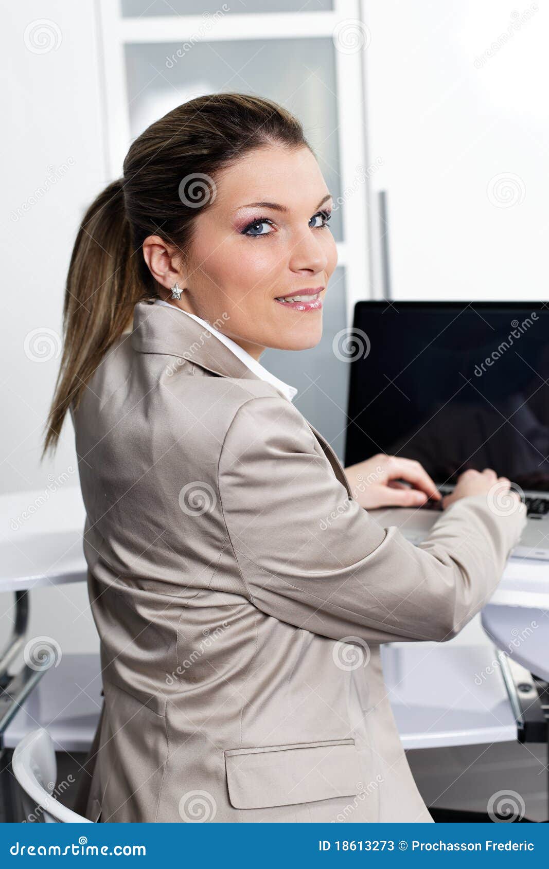 Business Woman with Computer Stock Image - Image of desktop, business ...