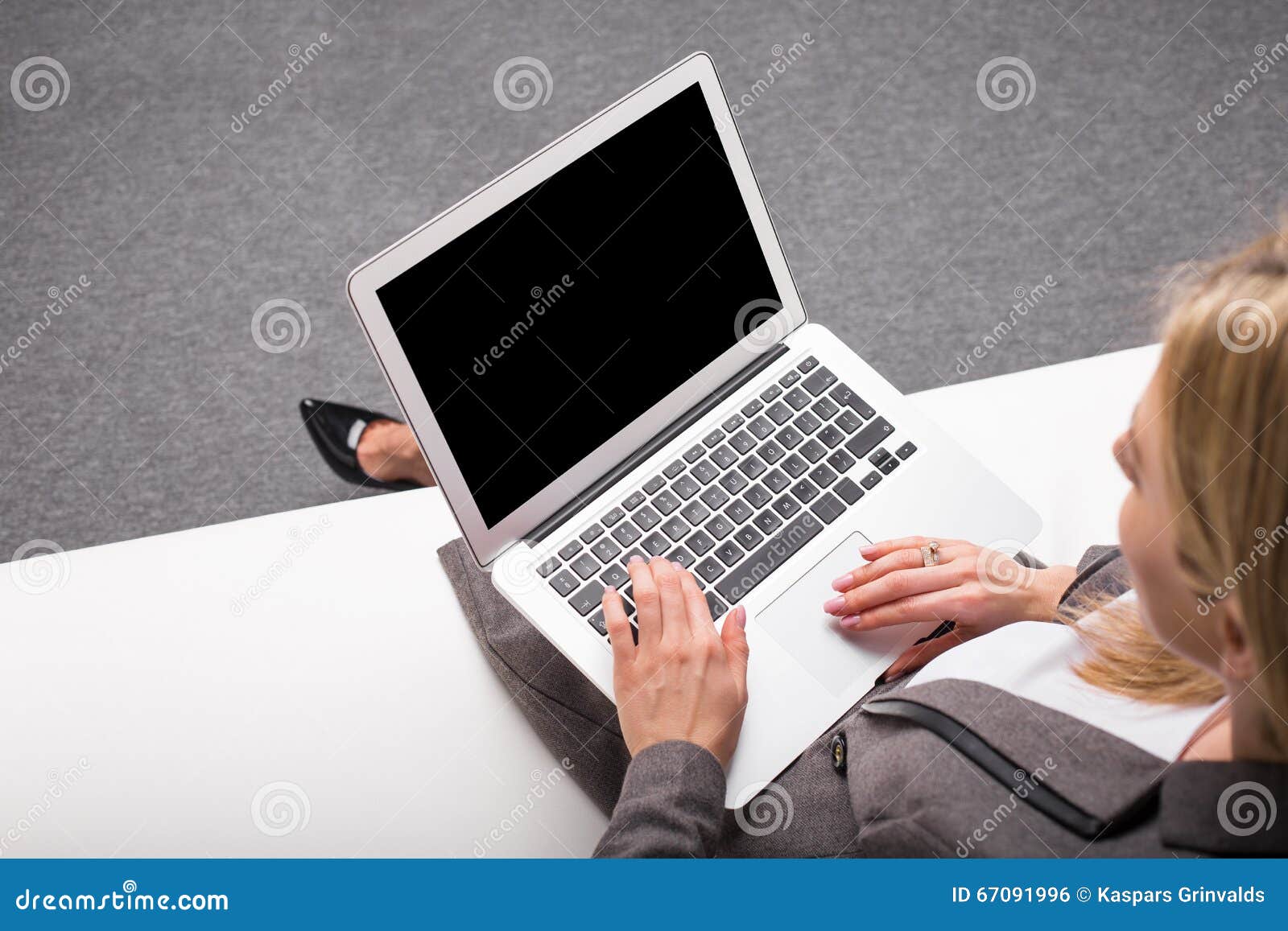 Business Woman with Computer in Her Lap Stock Photo - Image of notebook ...