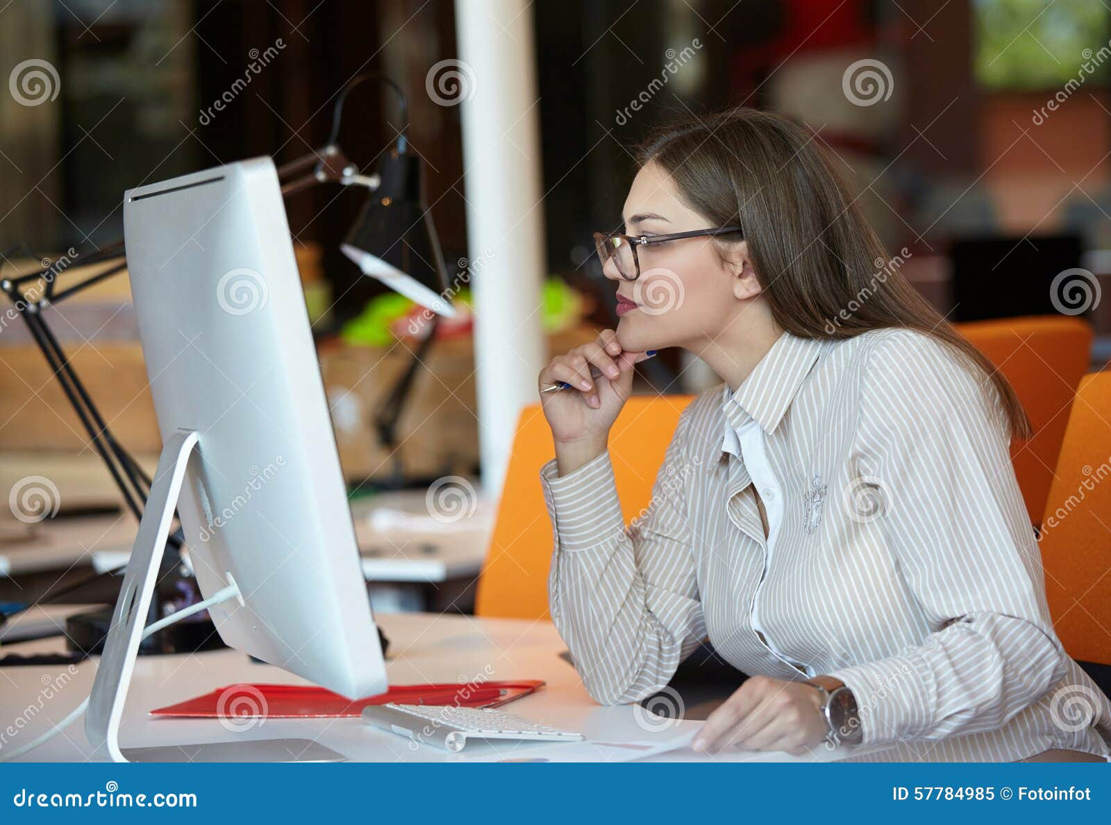 Business Woman with Computer Stock Image - Image of beauty, looking ...