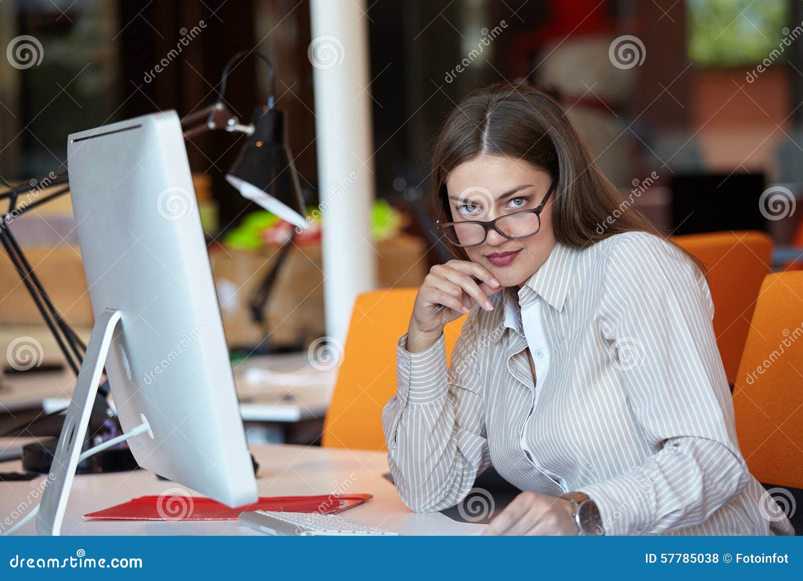 Business Woman with Computer Stock Photo - Image of computer ...