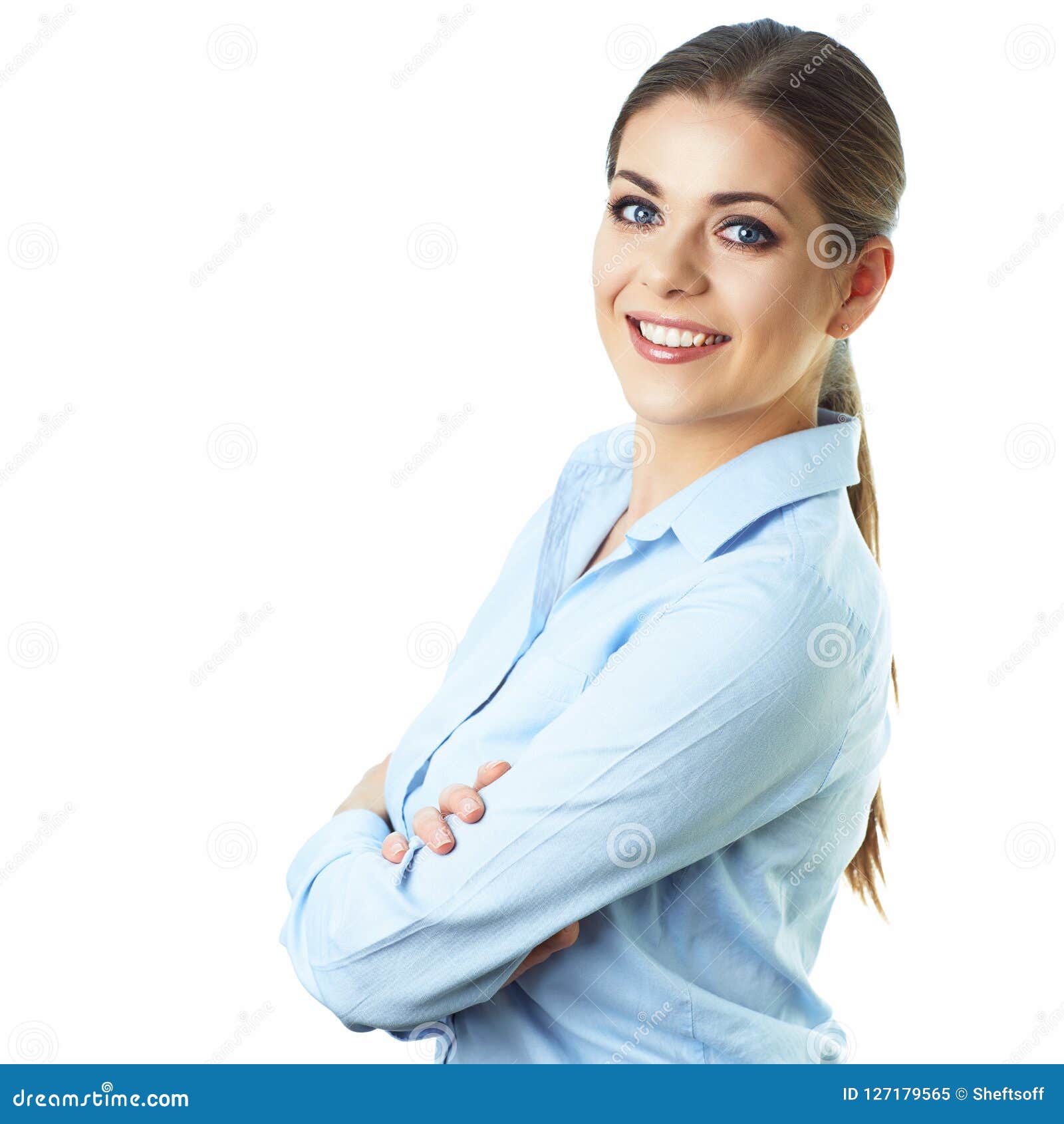 Business Woman Crossed Arms. Isolated White Background Stock Image ... Business Woman Crossed Arms. Isolated White Background Stock Image ...