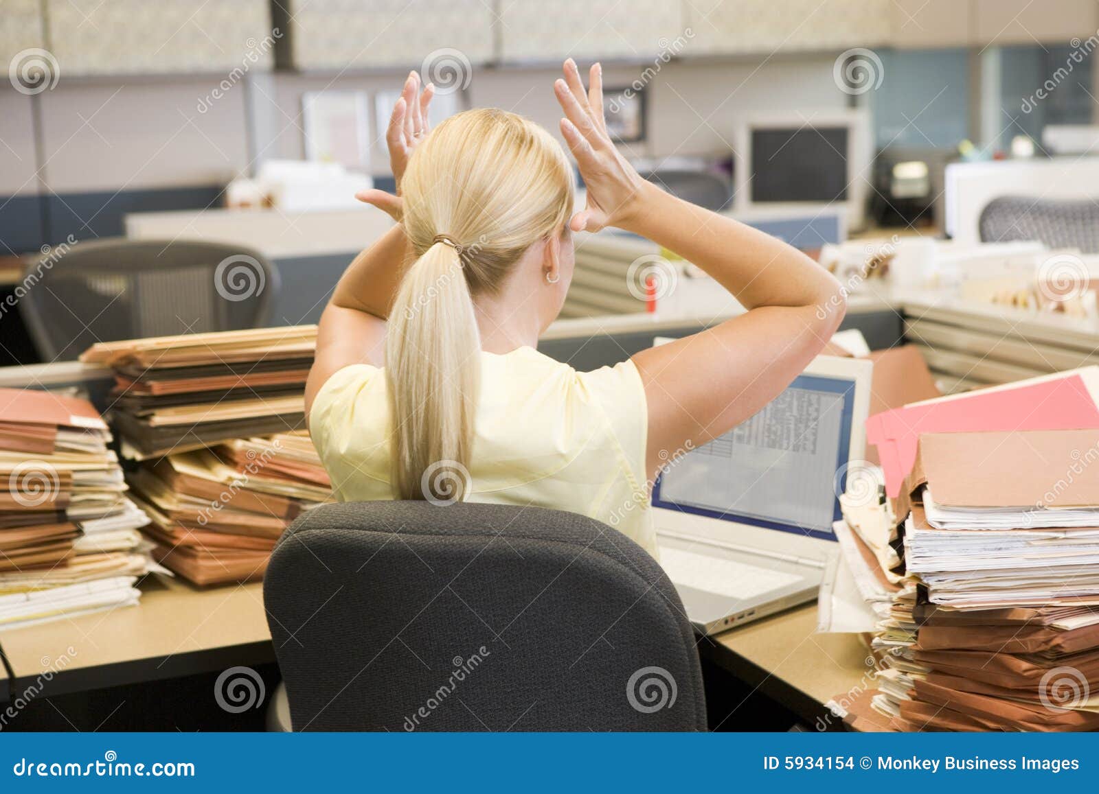Business Woman in Cubicle Overworked and Stressed Stock Photo - Image ...