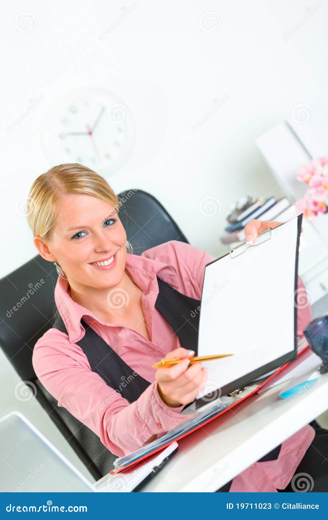 Business Woman with Document and Pen for Signing Stock Image - Image of ...