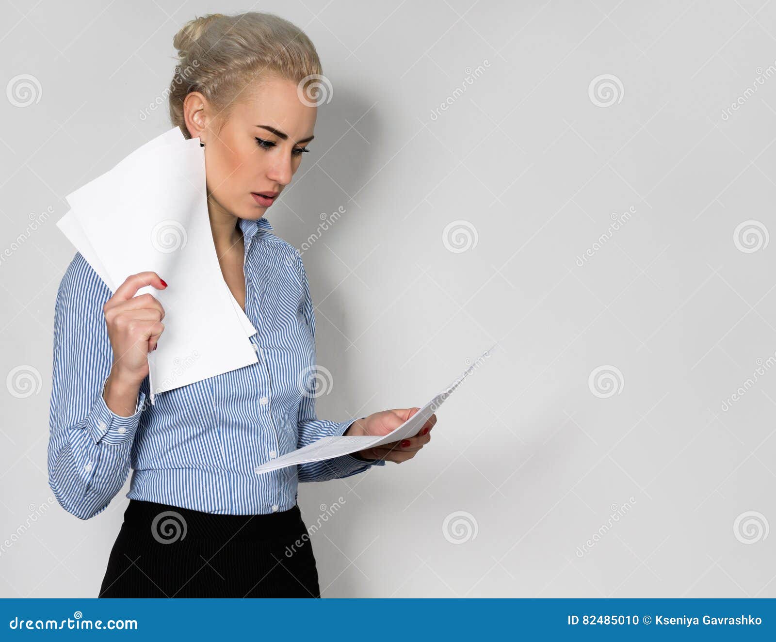 Business Woman with Documents in Hands on a White Background Stock ...