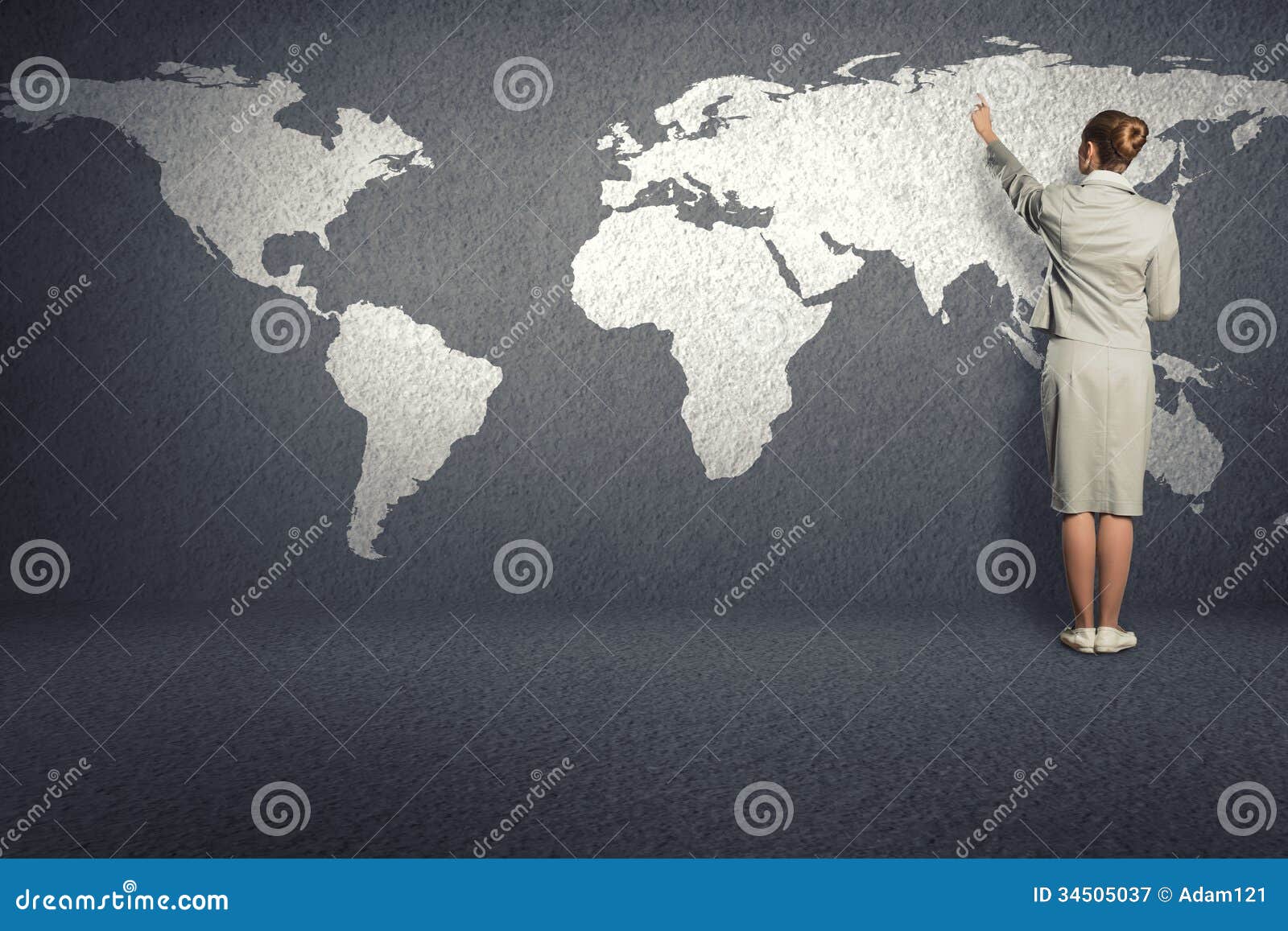 Business Woman Draw a Map on the Wall Stock Image - Image of network ...