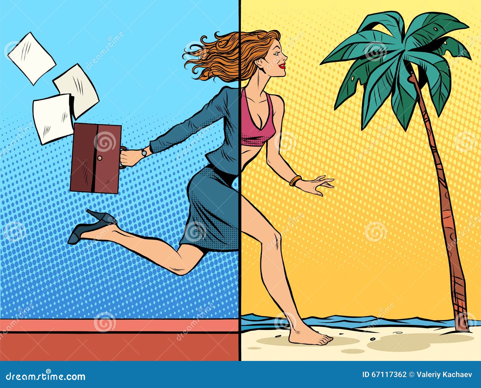 Business Woman Dreaming About Vacation At Sea Stock Vector