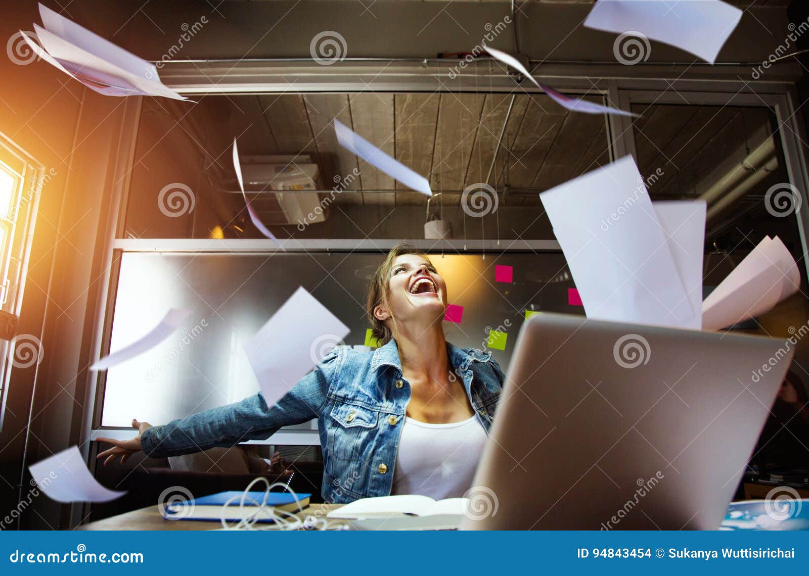 Business Woman Enjoy Her Work. Stock Photo - Image of papers, files ...