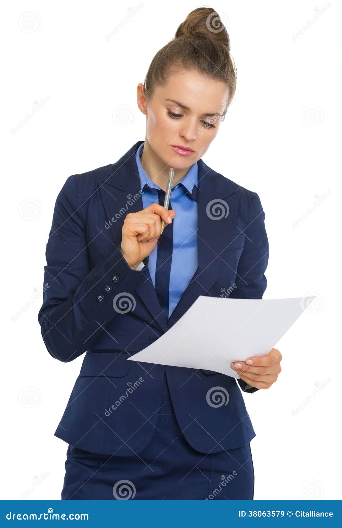 Business Woman Examining Document Stock Image - Image of document, lady ...