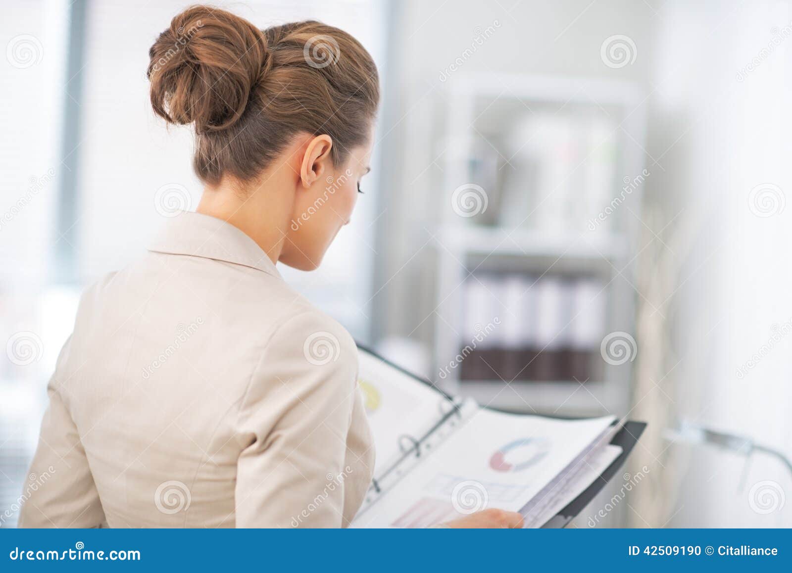 Business Woman Examining Documents in Office Stock Photo - Image of ...