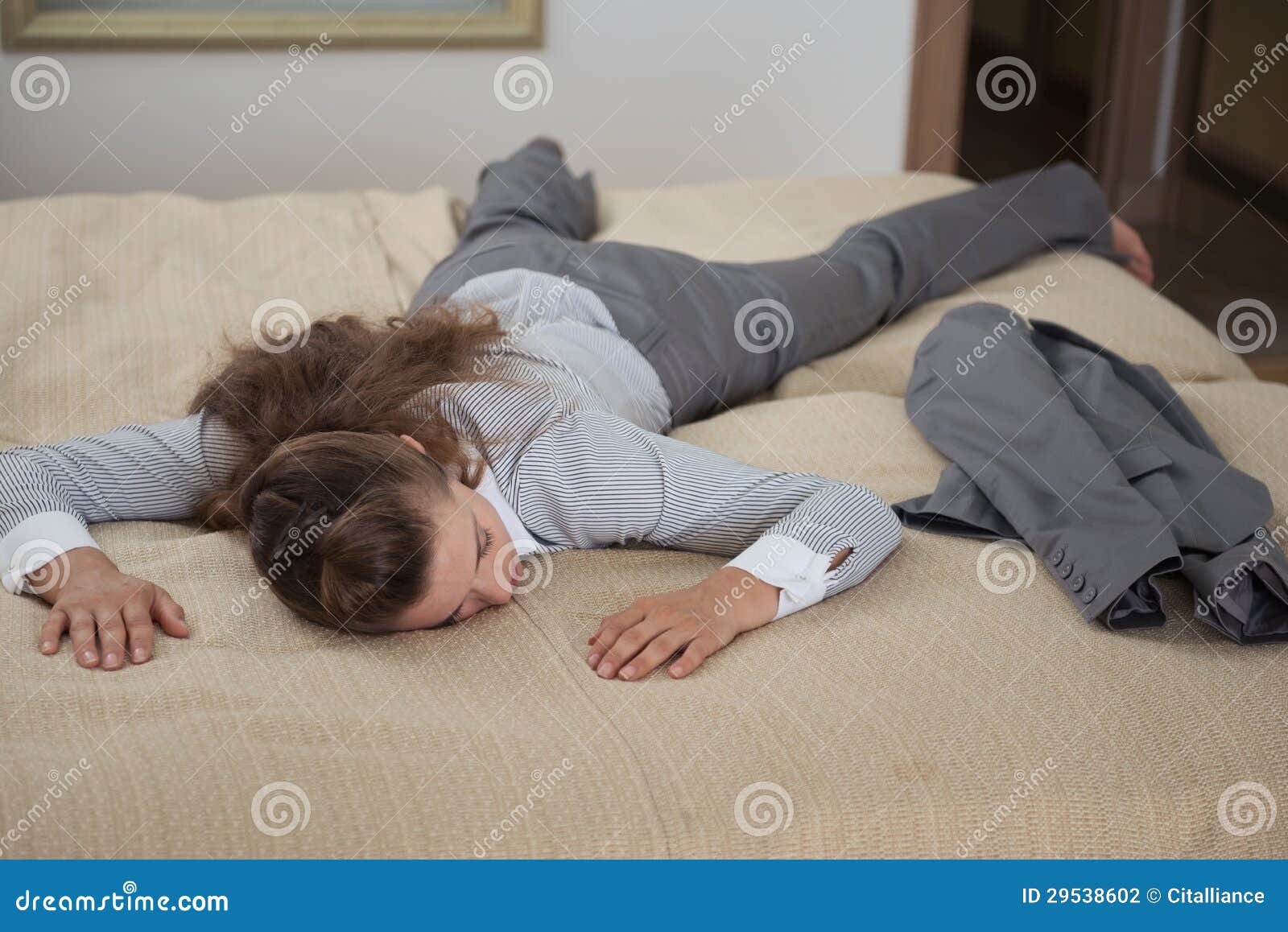 Business Woman Fall Down from Exhaustion in Room Stock Photo - Image of ...