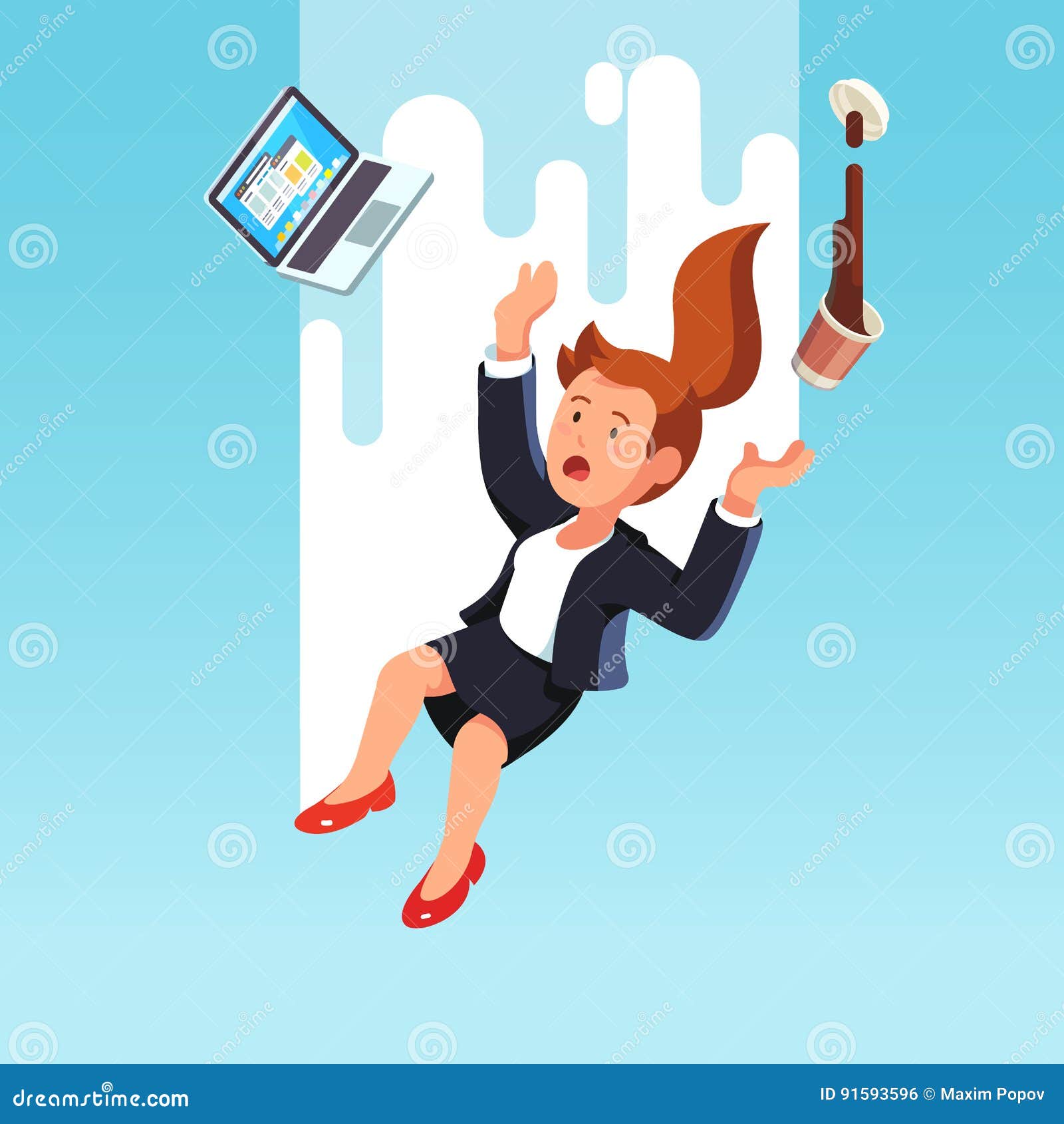 Business Woman Falling Down from the Sky Stock Vector - Illustration of ...