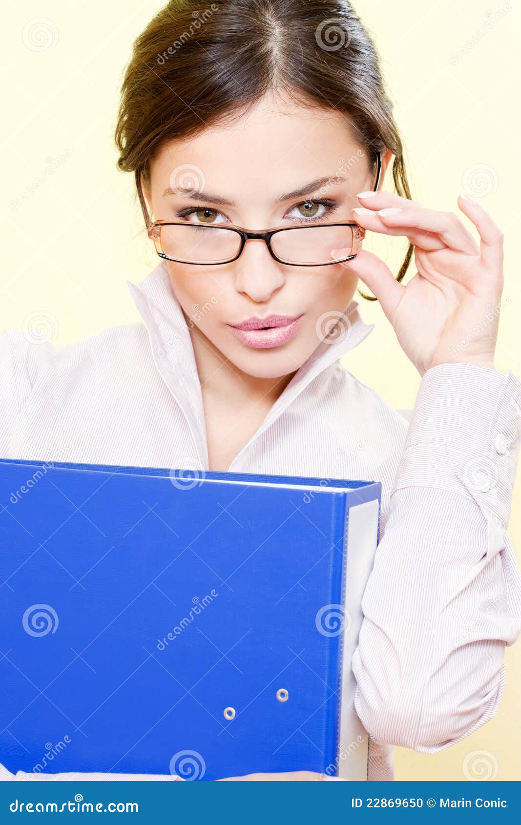 Business Woman with File and Eyeglasses Stock Photo - Image of ...