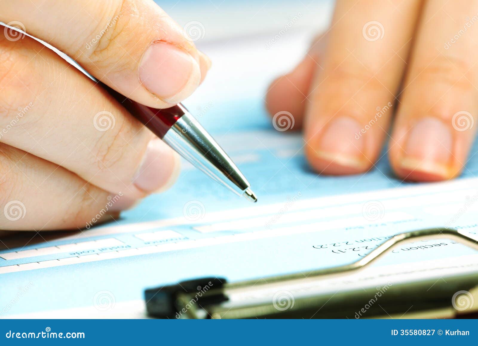 Business Woman Filling Document. Stock Image - Image of form, document ...