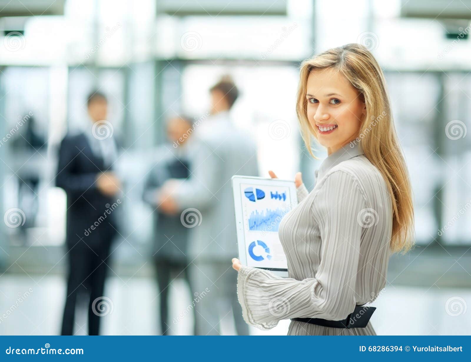 Business Woman with Financial Graph Stock Photo - Image of desk, pens ...