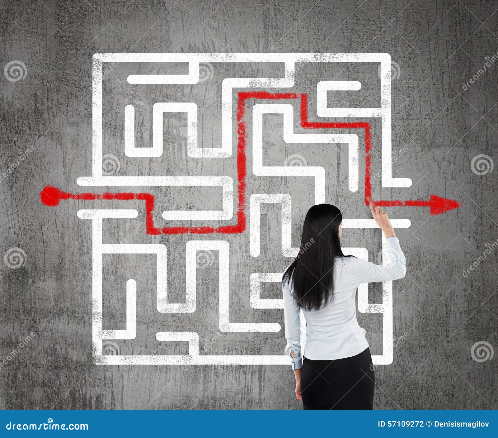 Business Woman Finding the Solution of a Maze. Stock Photo - Image of ...