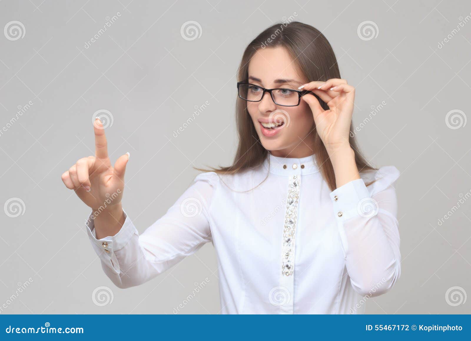 Business Woman Finger Pointing at the Side Stock Photo - Image of ...