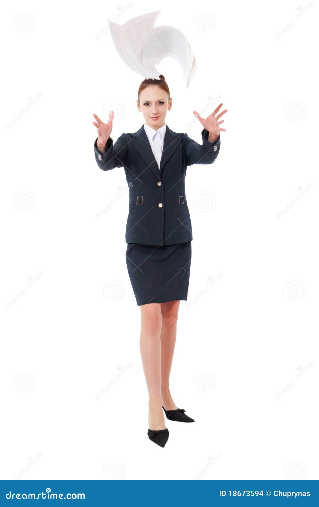 Business Woman and Flying Paper Stock Photo - Image of sheet, freedom ...