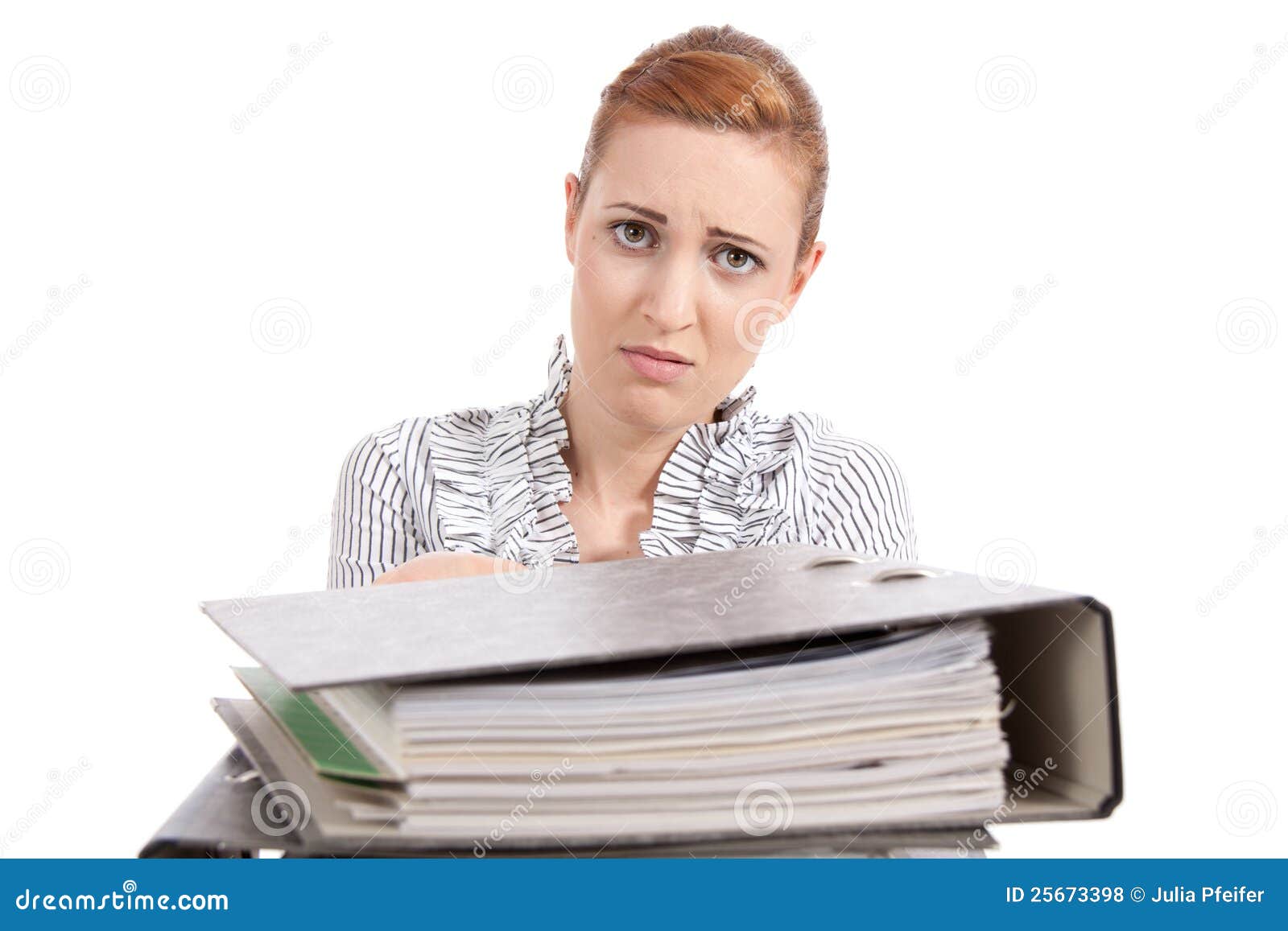 Business Woman with Folders Isolated Stock Photo - Image of overload ...