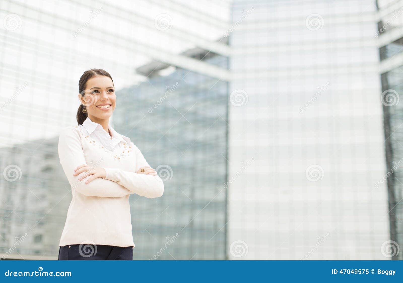 Business Woman in Front of Office Building Stock Image - Image of cute ...