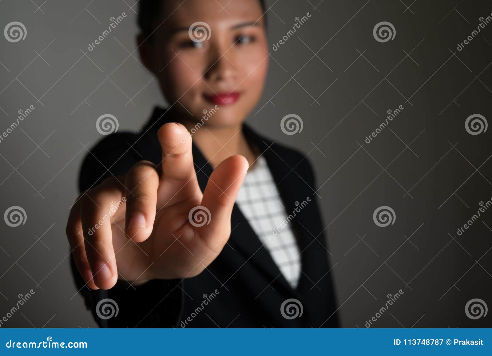 Business Woman in Front of Visual Touch Screen on Black Stock Image ...