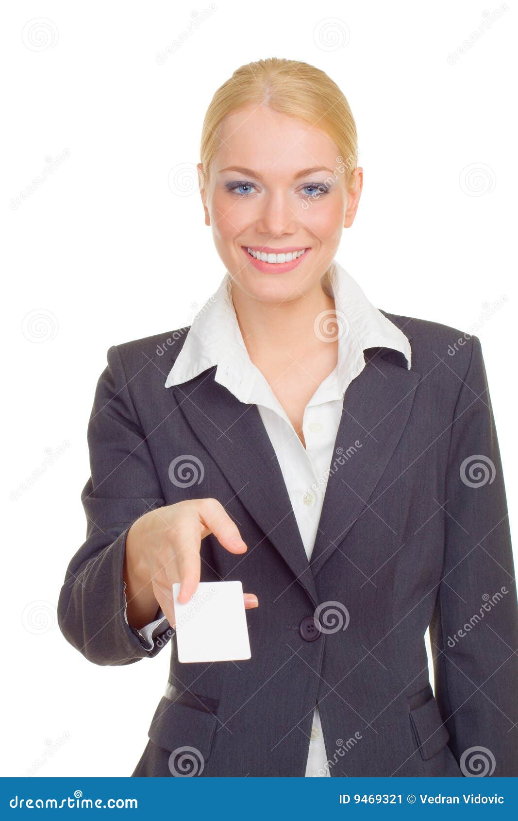 Business woman giving card stock image. Image of adorable - 9469321