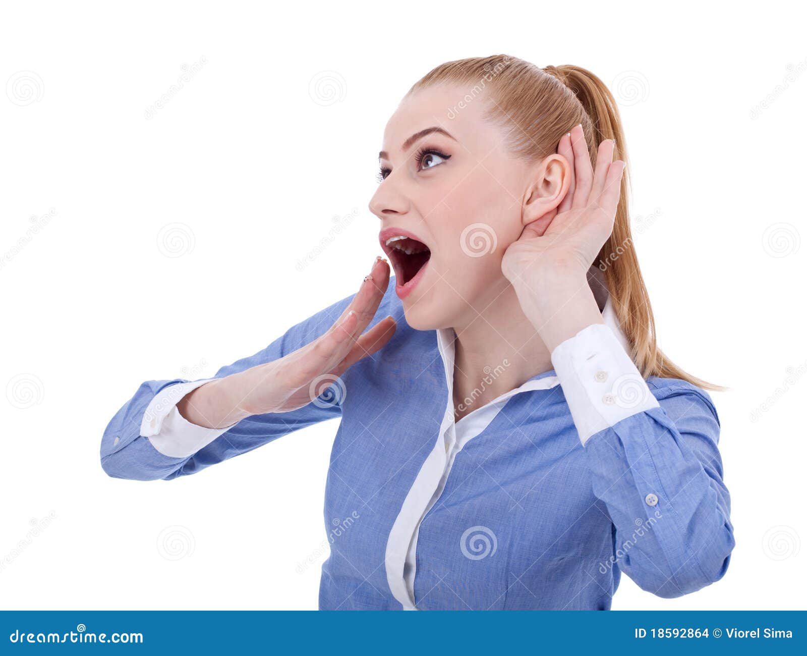 Business woman hand on ear stock photo. Image of adult - 18592864