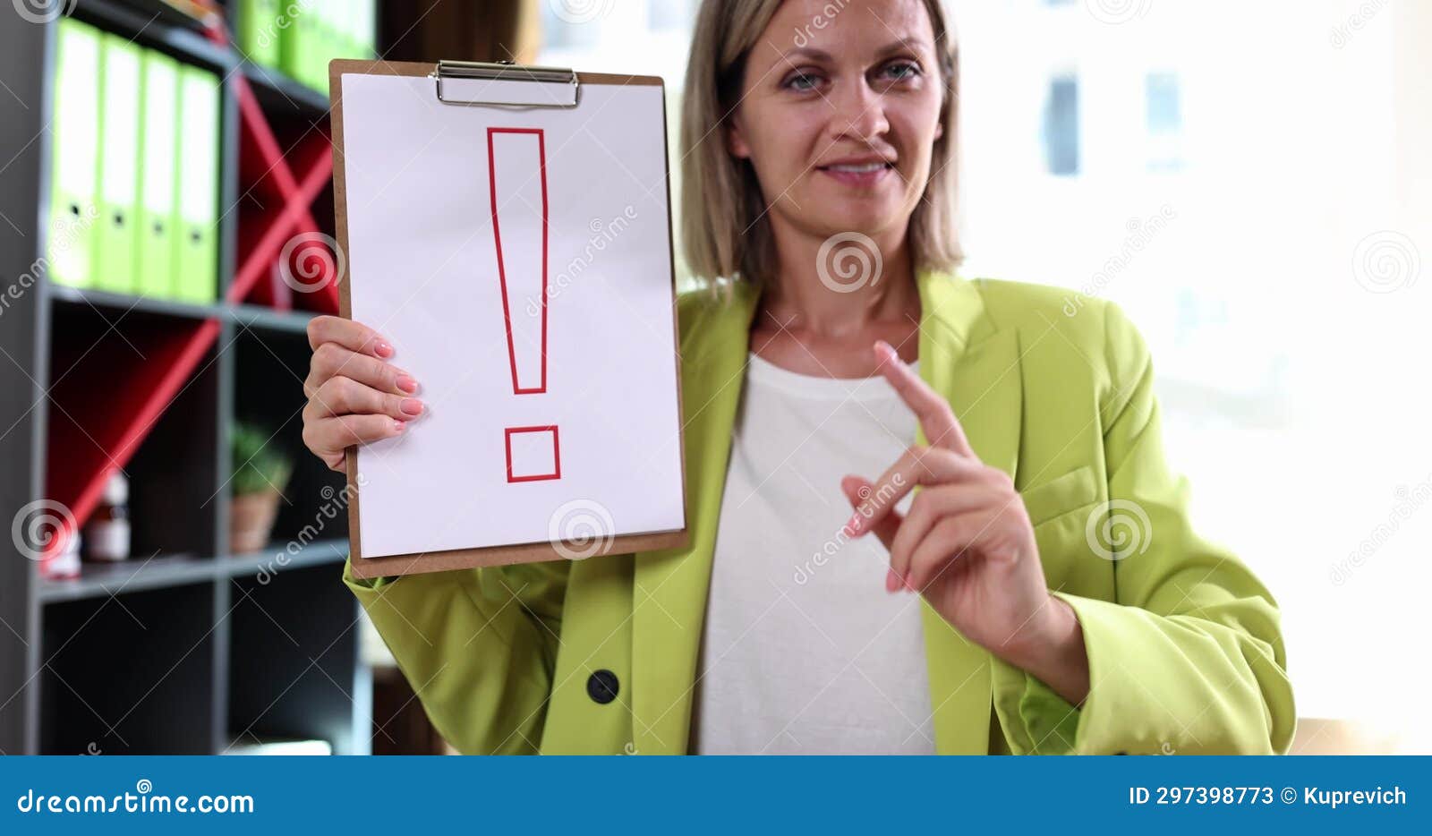 Business Woman Hand with Exclamation Point in Office Stock Video ...