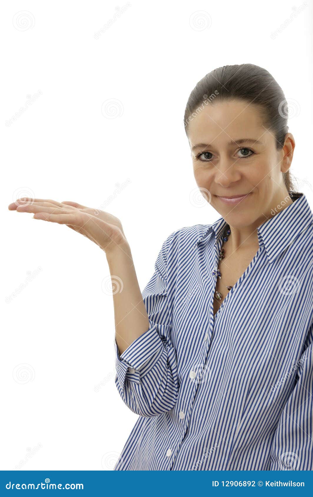 Business Woman with Hand Palm Up Stock Photo - Image of happy, partner ...