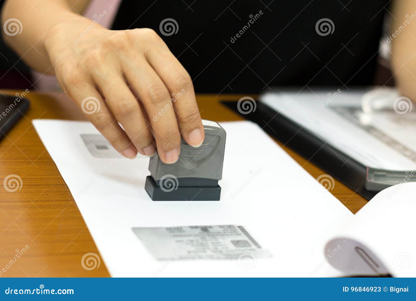 Business Woman Hand Stamping Approved Document Contract Stock Image ...