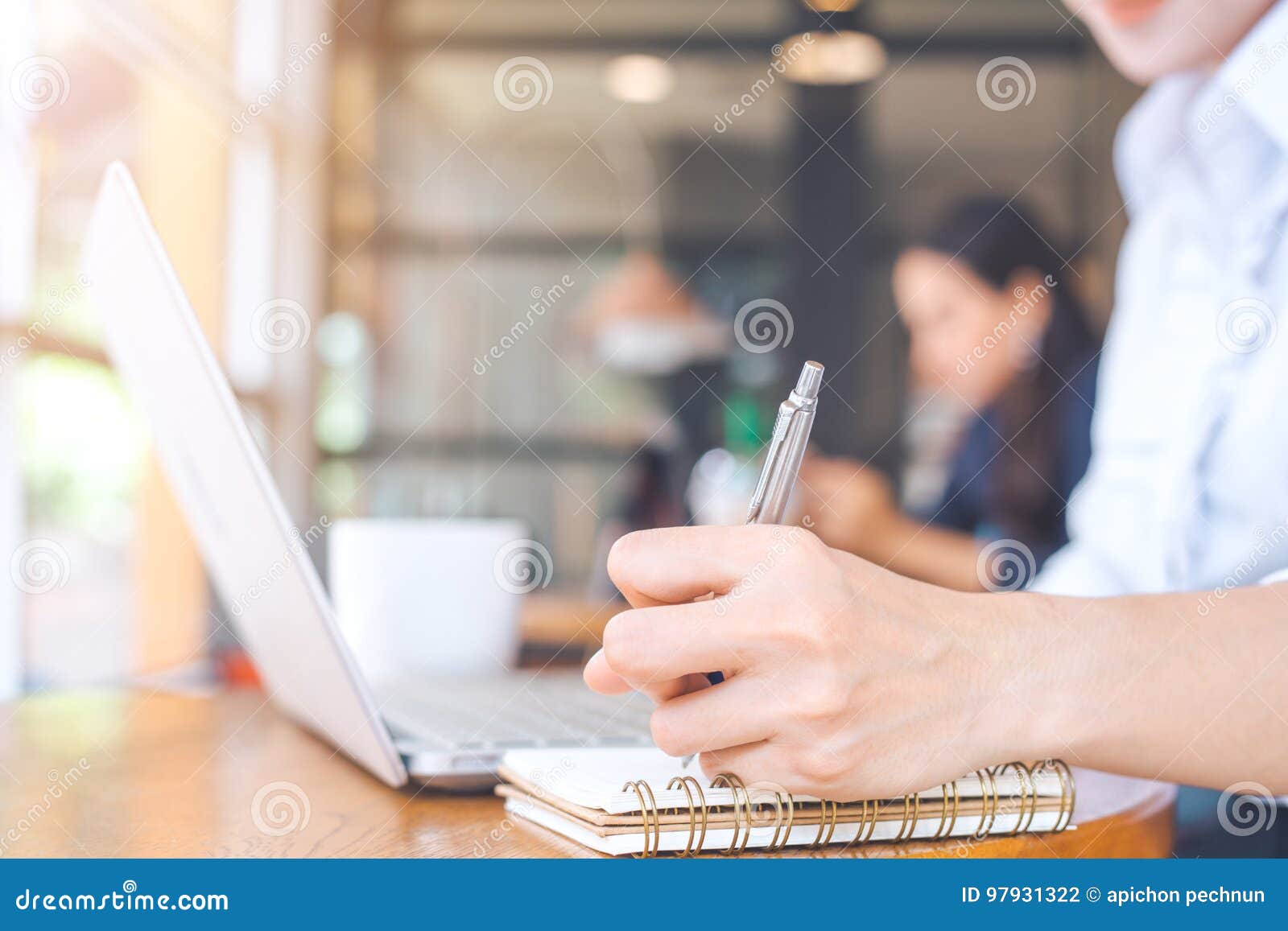 Business Woman Hand Working in a Computer and Writing with a Pen Stock ...
