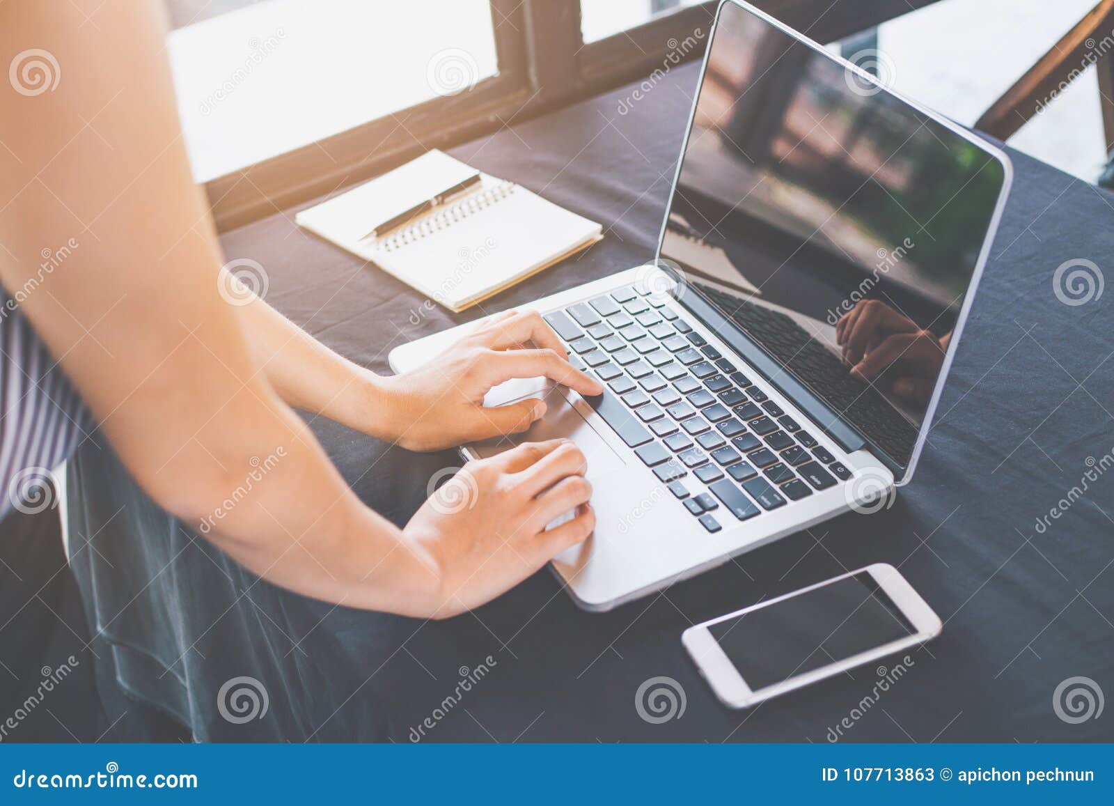 Business Woman Hand Working with a Laptop Computer in the Office. Stock ...